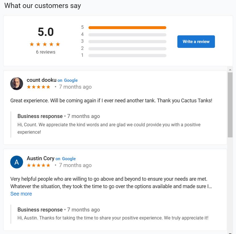 Customer Reviews | Cactus Tanks